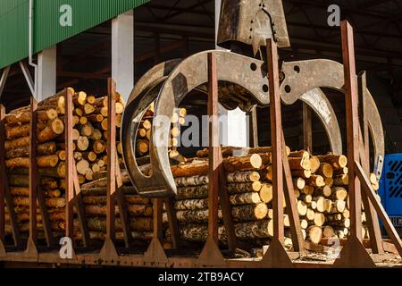 Industrial log loader at lambermill Stock Photo - Alamy