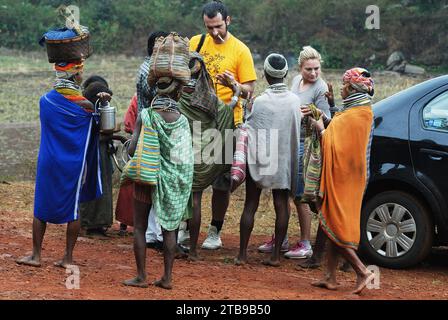 Bonda people are selling traditional ornaments to foreigners. The Bonda ...