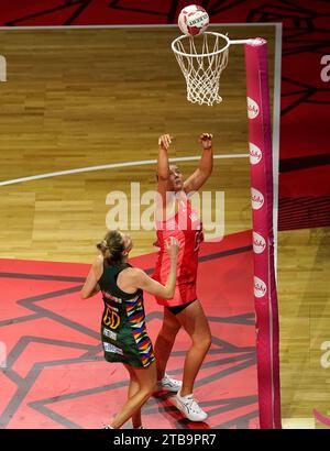 England's Eleanor Cardwell takes a shot during the Vitality Netball ...