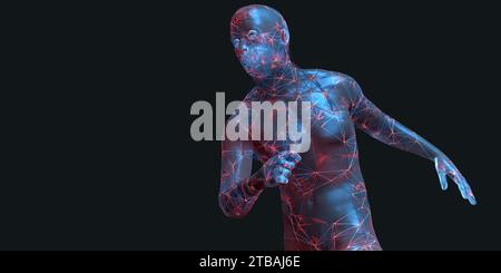Transparent human body in motion with internal connections to ...