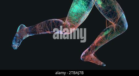 Transparent human body in motion with internal connections to ...