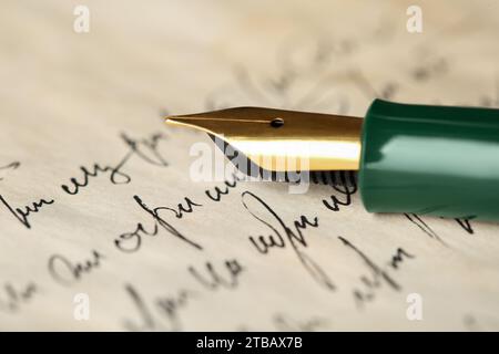 One fountain pen on handwritten letter, closeup Stock Photo - Alamy