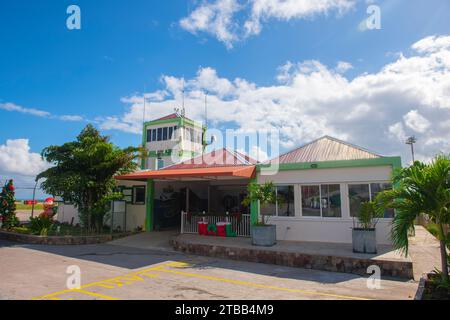 Juancho E. Yrausquin Airport SAB terminal interior. SAB airport has the ...