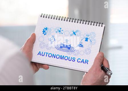 Hand holding a notepad with autonomous car concept Stock Photo - Alamy