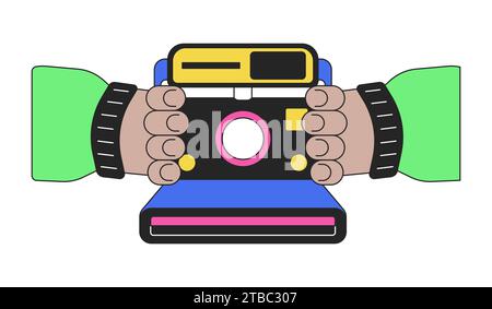 Holding retro instant camera cartoon human hands outline illustration ...