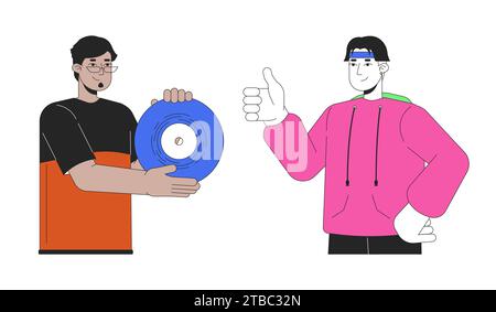 Best friends male retro enthusiasts diverse 2D linear cartoon ...