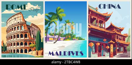 Set of Travel Destination Posters in retro style Stock Vector Image ...