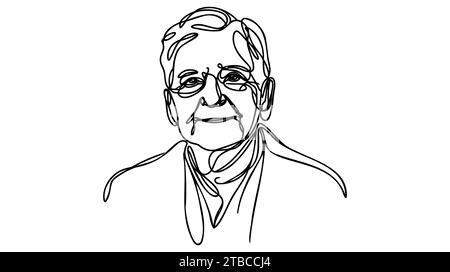 Continuous line drawing. Happy elderly couple hugging and walking ...