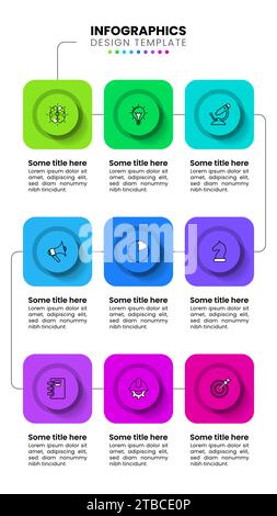 Nine step infographic vertical diagram, business information design ...