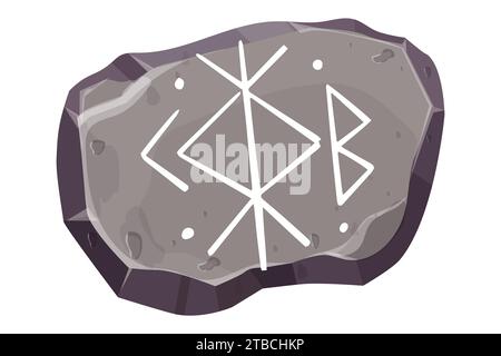 Rune stone Fehu norse magic game symbols,sacred script in cartoon style ...
