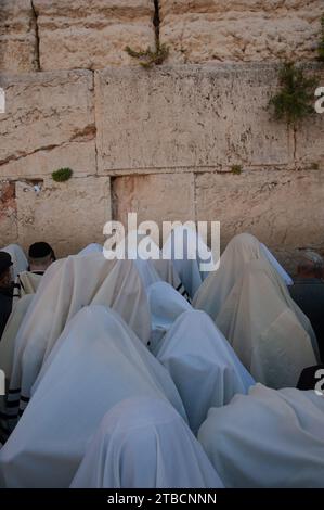 Cohanim or Jewish priests cover their heads with their prayer shawls ...