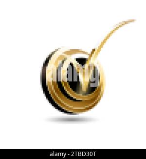 Golden Check Mark Vector Sign Illustration in black background with ...