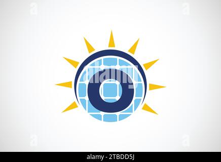 English alphabet with solar panel and sun sign. Sun solar energy logo ...
