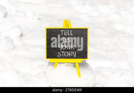 Tell us your story symbol. Beautiful blue background with alarm clock ...