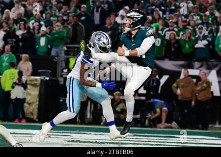 Philadelphia Eagles punter Braden Mann (10) kicks the ball during an ...