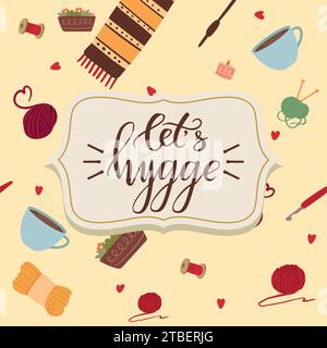 Hygge seamless pattern. Vector illustration with cozy home things like ...
