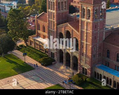 Aerial View of UCLA Campus with Gothic Tower, Red-Brick Buildings, and ...