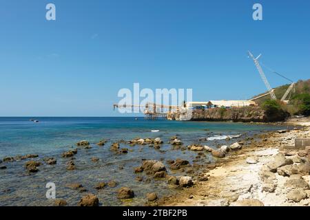 View of the phosphate loading infrastructure in Flying Fish Cove, Christmas Island, Australia ...