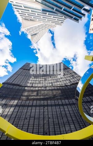Looking up between the 54 story, 6 Green Star AMP Quay Quarter Tower ...