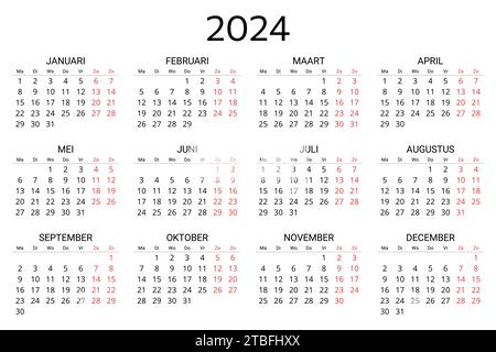 2024 dutch calendar. Printable, editable vector illustration for Dutch ...