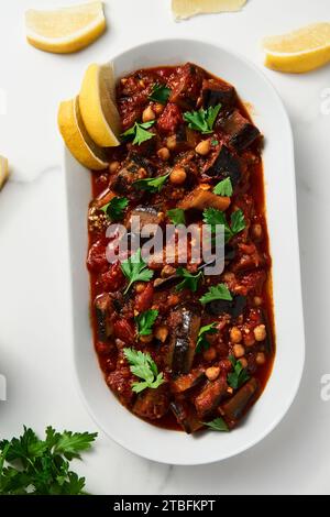 Maghmour or Lebanese moussaka. Dish made from baked or fried eggplant ...