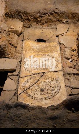 Roman tombstone. Early Christian. Epitaph with Christogram. Latin ...