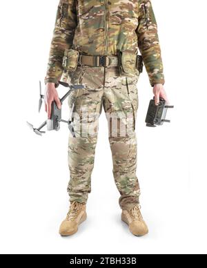 Modern army soldier with drone. Crucial role of drones in smart war ...