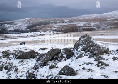 Snow covered moorland at Sourton Tor in Dartmoor National Park, Devon ...
