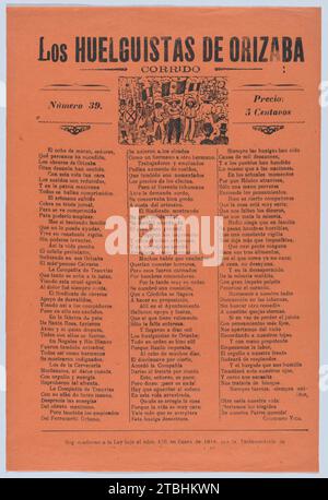Broadsheet relating to a worker's strike in Orizaba, workers holding up ...