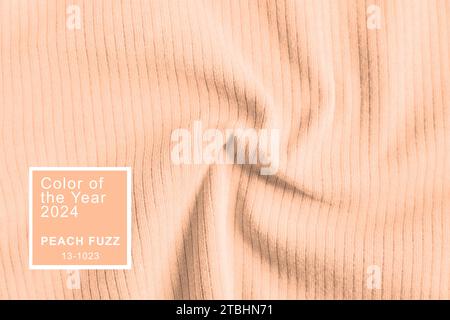 Peach fuzz striped cotton texture banner. Fabric textile background ...