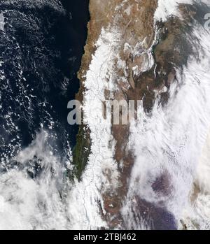 Satellite image of the Andes mountain range between Chile and Argentina ...