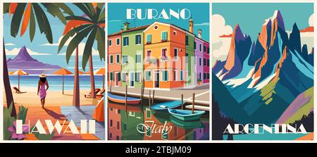 Set of Travel Destination Posters in retro style Stock Vector Image ...