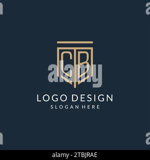 Luxury CB logo monogram shield shape monoline style with gold color and dark background vector ...