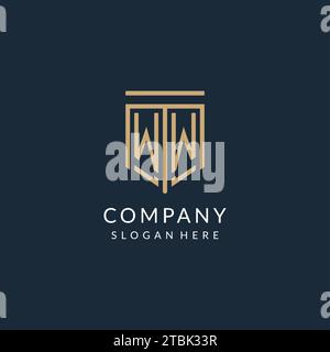 Luxury WW logo monogram shield shape monoline style with gold color and ...
