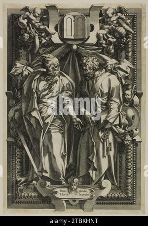 St. Peter, St. Paul with swords, in heaven, ceiling fresco, Church of ...