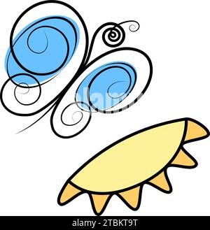 Sun and butterfly with spots in trendy marker colors. Stylized design ...