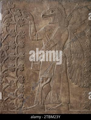Ancient Neo Assyrian alabaster relief panel depicting two musicians ...
