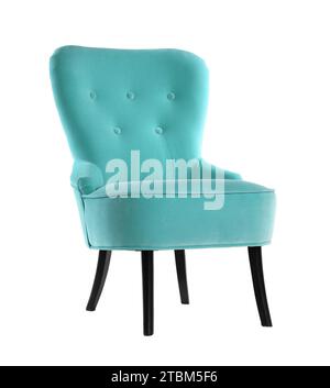 One comfortable turquoise armchair isolated on white Stock Photo - Alamy