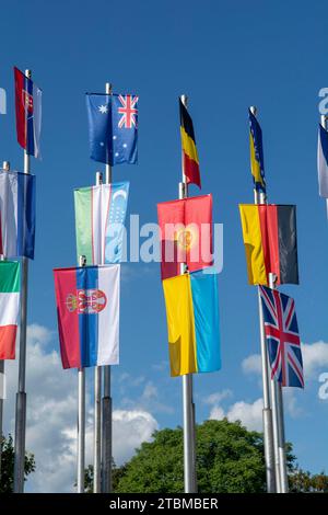 Row of national flags. World Flags Blowing In The Wind Stock Photo - Alamy