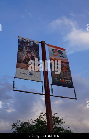 lamp post banners celebrating 100 years of Mount Isa and Isa Rodeo, the ...