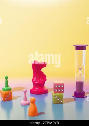 Dice, A Pink Knight Chess Piece, Board Game Pieces, Gaming Pawns and a ...