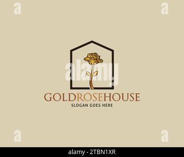 Golden Rose House Vector Logo Design Template Stock Vector Image & Art ...