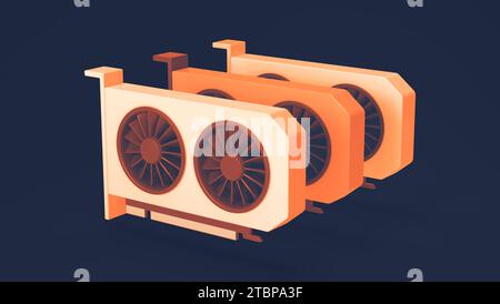 Three Simple Dual Fan Graphics Card GPU. Computer Component Icon ...