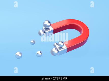 Simple Blue Magnet Attracting Metal Spheres Isolated Over Soft Grey ...