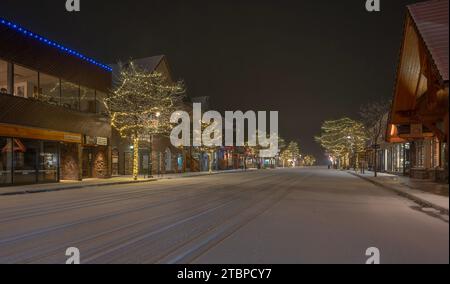 Canmore Main Street at Night Stock Photo - Alamy