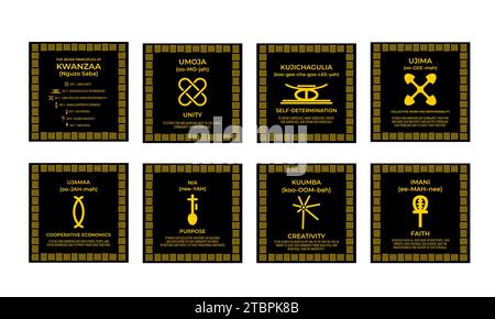 Poster with the seven principles of Kwanzaa. Signs, date and name of ...