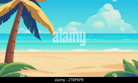 Pixel art beach background. 2d backdrop for 8-bit retro video game or ...