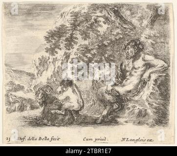 Plate 23: a satyr sitting against a tree to right and holding a flute ...