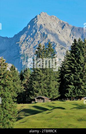 View over the humpback meadows near Mittenwald, Germany, Bavaria, Upper ...
