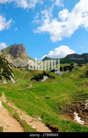 summer hike to the Rofanspitze 2259m in the center of the background ...